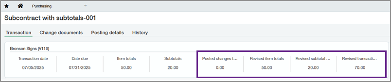 Support for subtotals on purchasing change orders